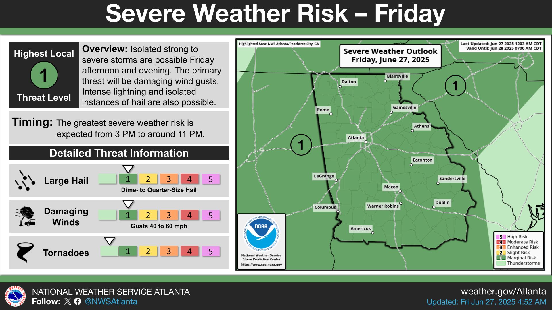 Severe Storms Threaten Georgia Today With Damaging Winds