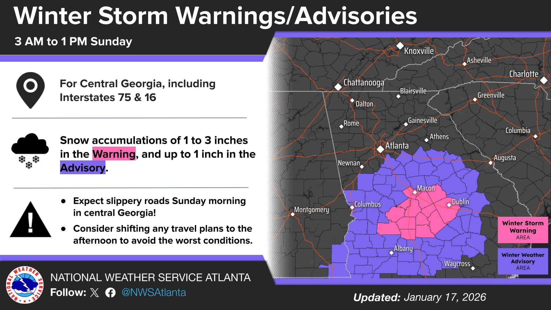National Weather Service Increases Snow Forecast For Georgia Sunday