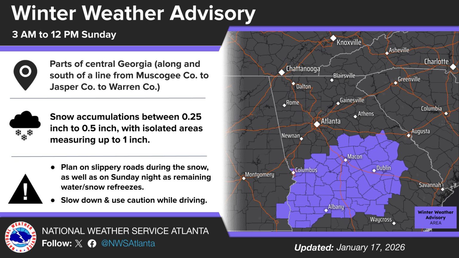 Here's The Latest on Georgia's Snow Chances For Sunday