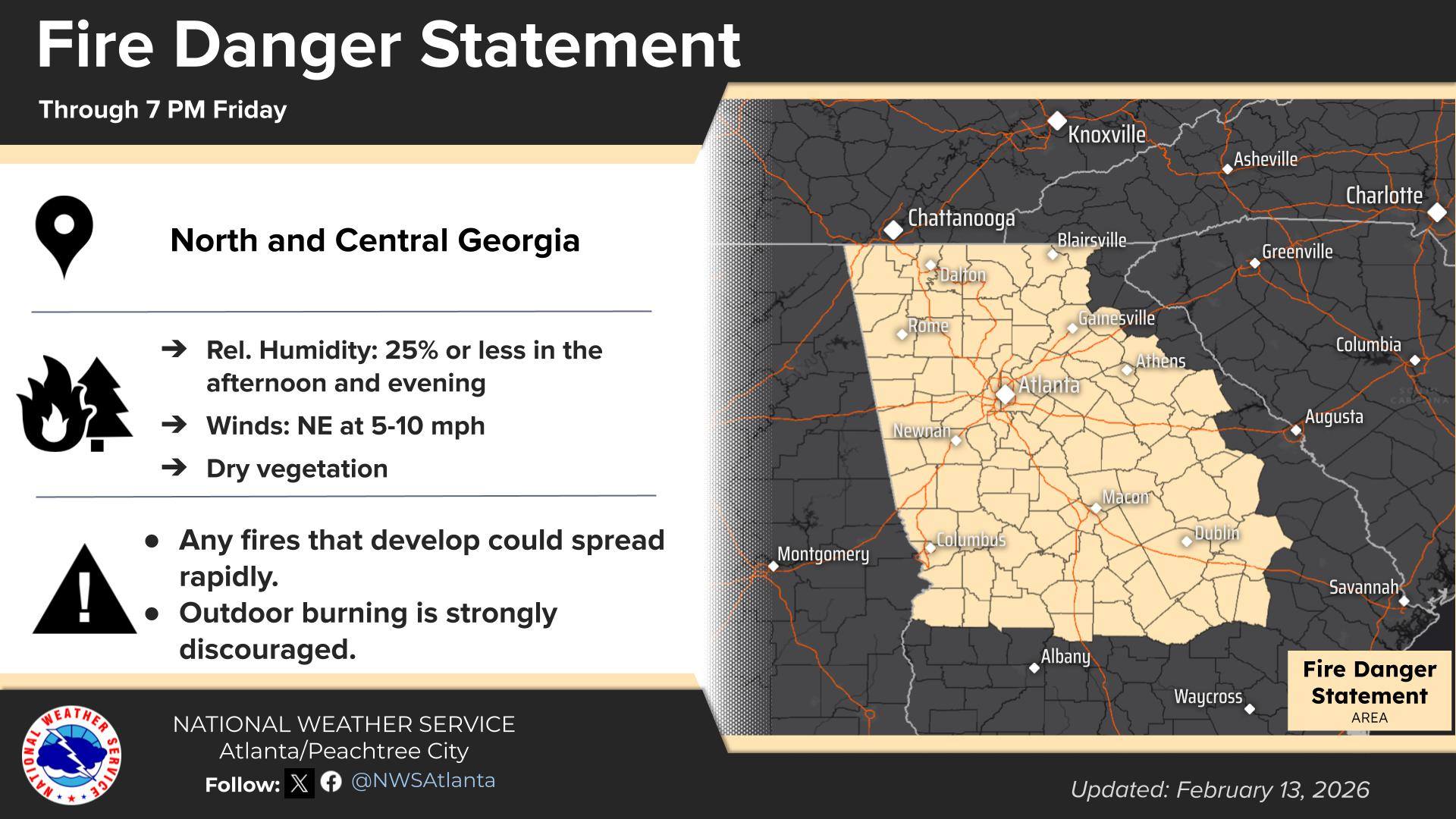 Low humidity and dry fuels create high fire danger across 84 Georgia ...