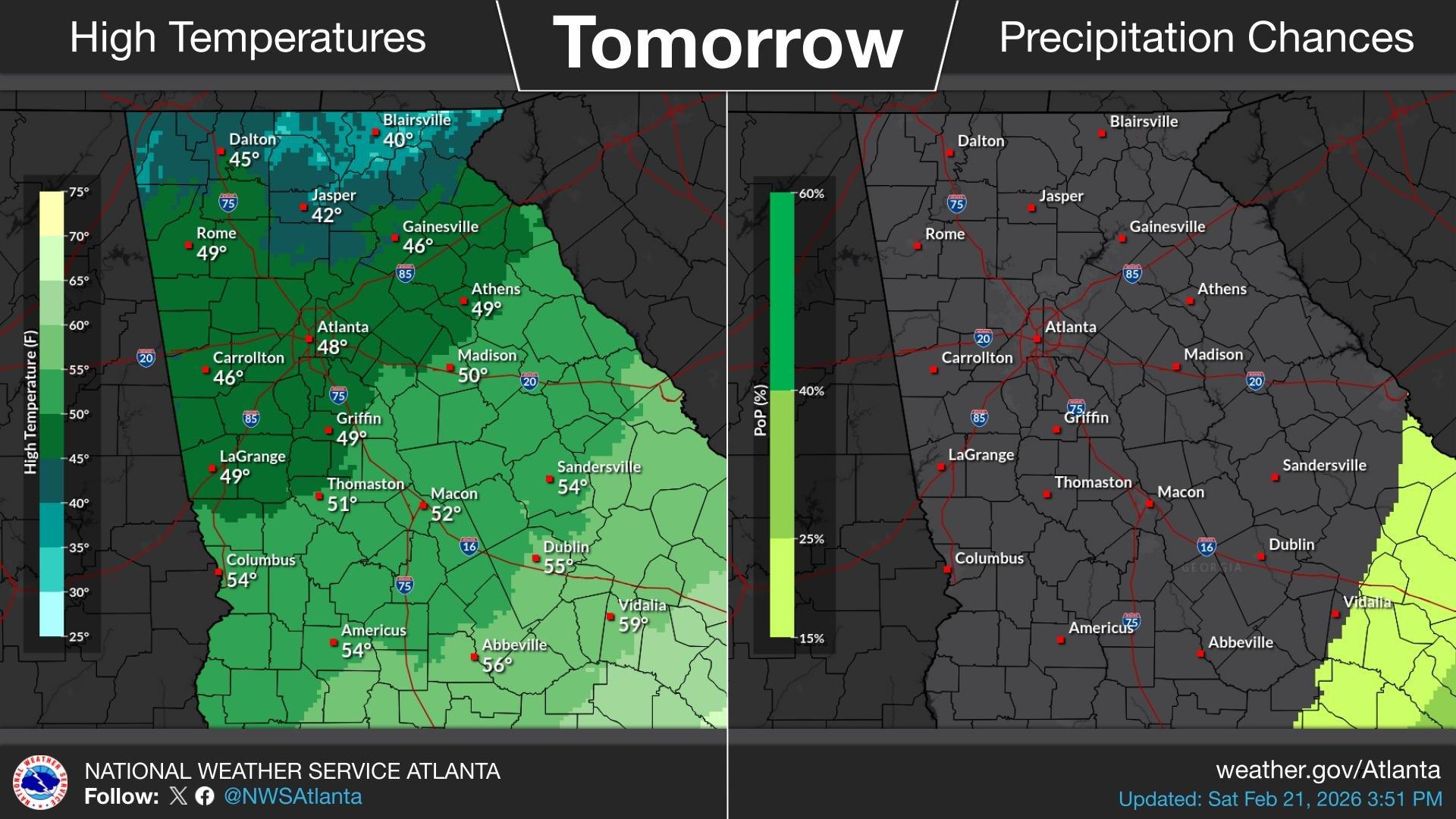 Cold front brings strong winds and cooler weather to Georgia Sunday